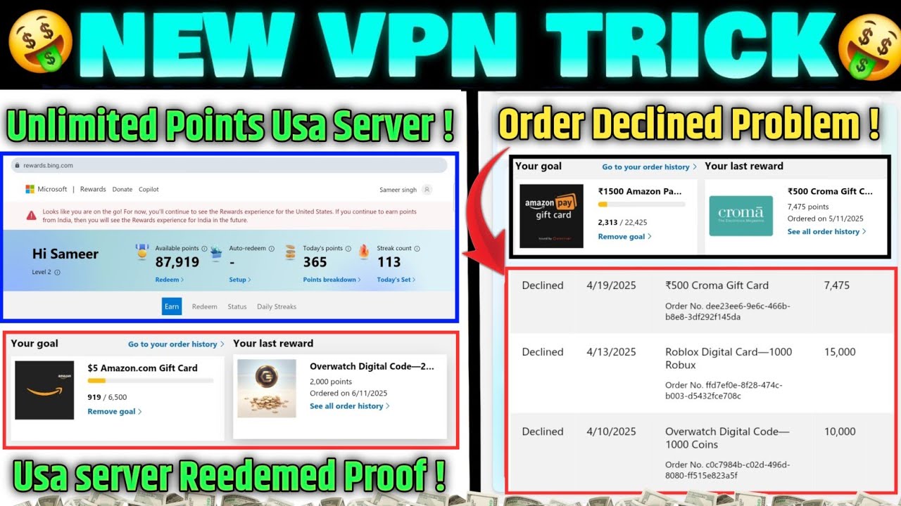 Microsoft Rewards Unlimited Points | Order Declined Problem Solution 🤑 ...