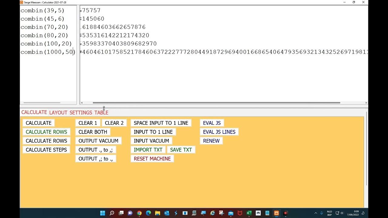 Lotto combinations function combin() full precision big numbers calculator - YouTube