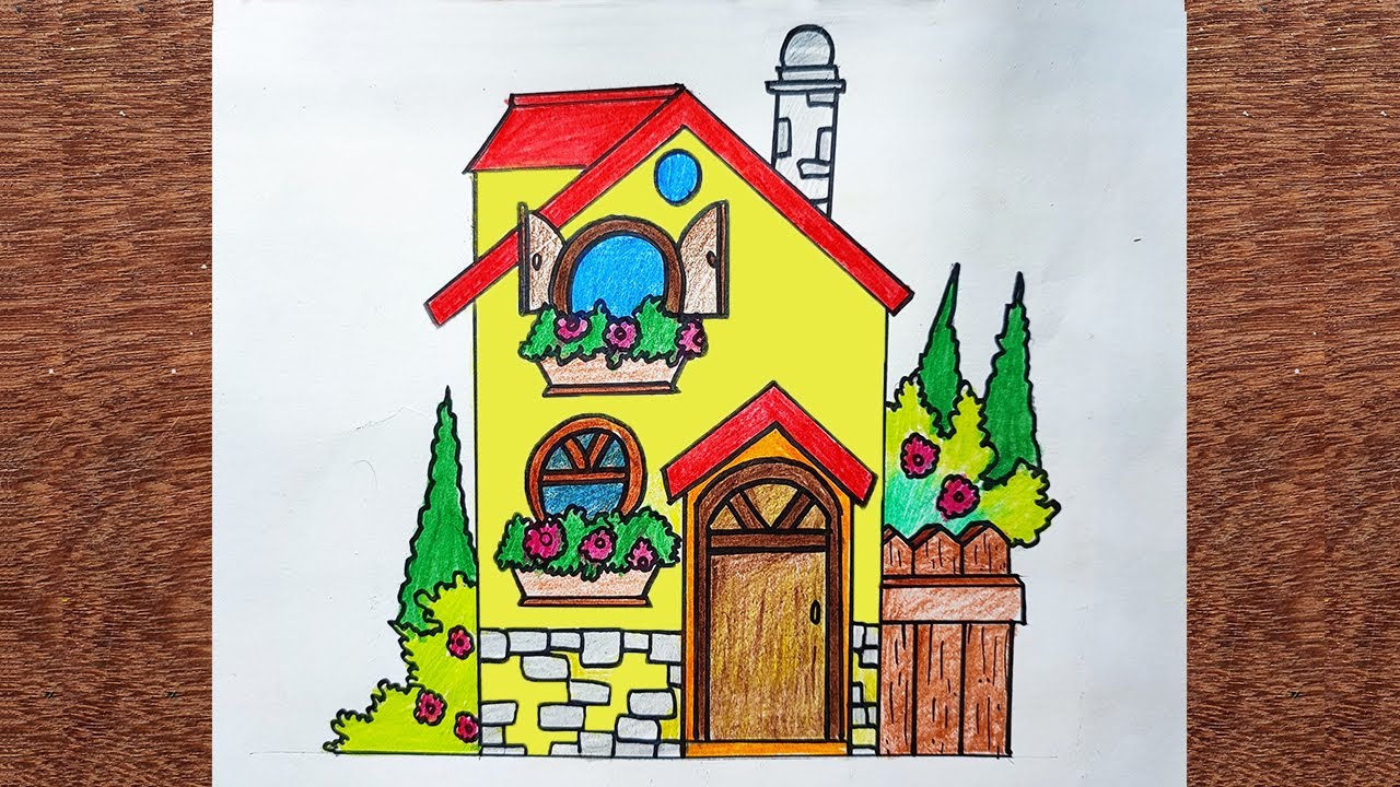 How to Draw Beautiful House Step by Step - YouTube