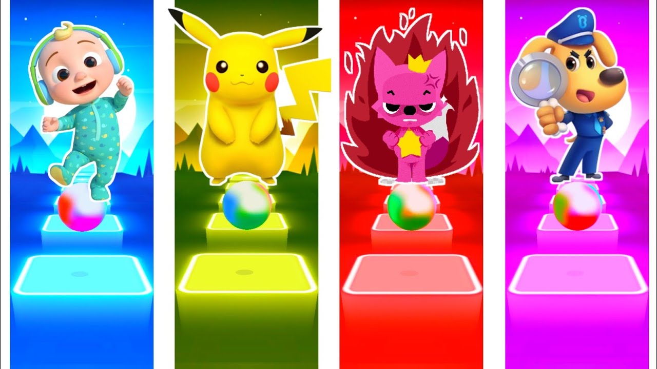 Cocomelon vs Pokémon vs Pingfong vs Sheriff labrador [[ Tiles Hop Music ...