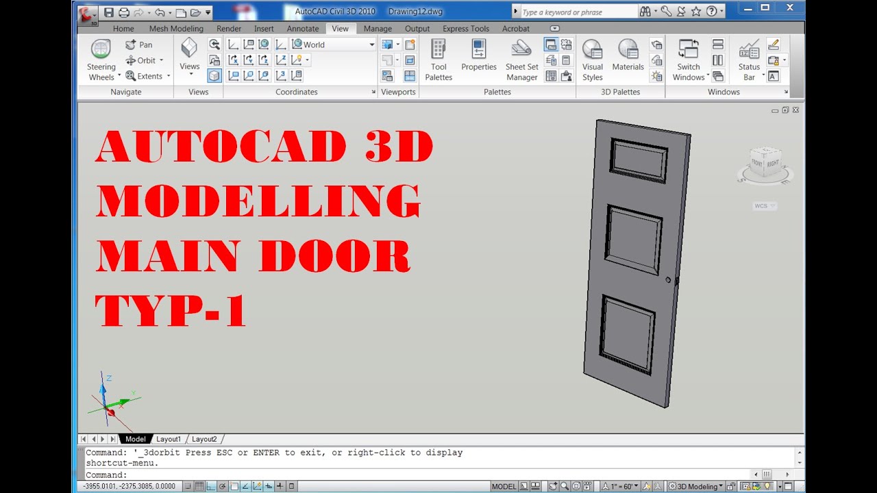 AUTOCAD 3D, How to drawing main door typical 1, autocad | rvmags - YouTube