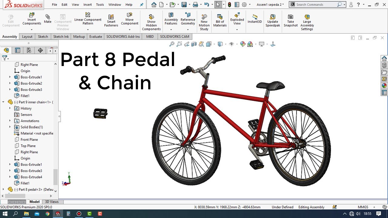 Solidworks Tutorial # How to Make a Bicycle Design Part 8 / pedal and ...