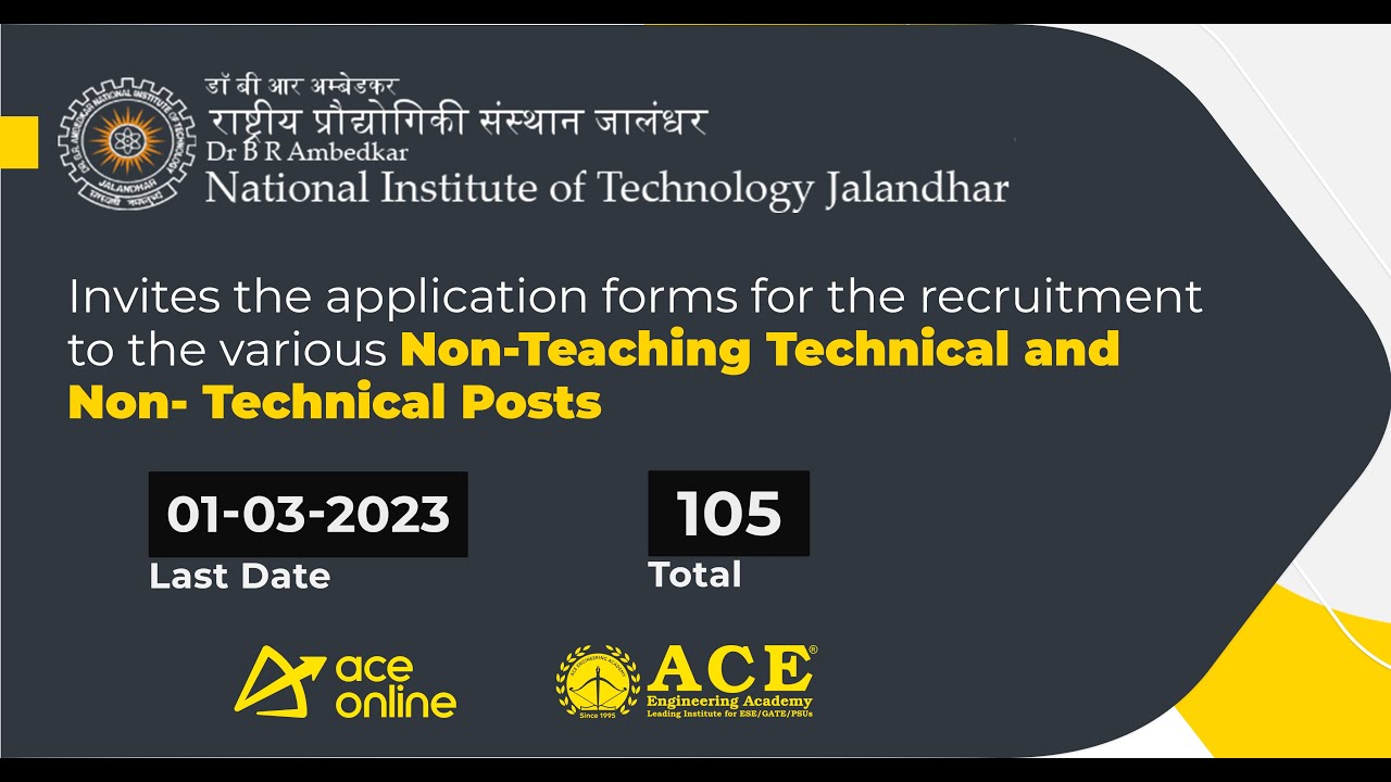 NITJ invites application for the recruitment to the various NonTeaching ...