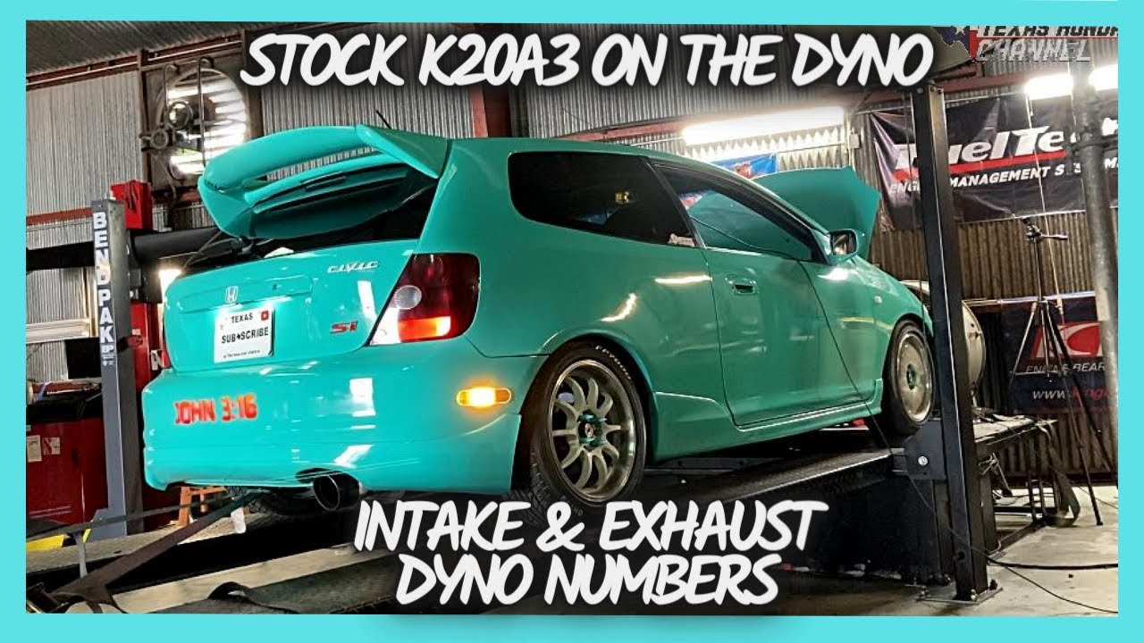 DYNO OF K20A3 INTAKE/EXHAUST STOCK ECU BEFORE ITB - YouTube