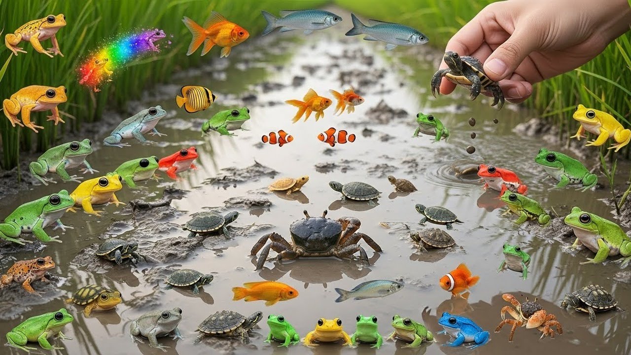 POV Rice Field Discovery — Finding 30+ Mini Colorful Animals in Mud ...