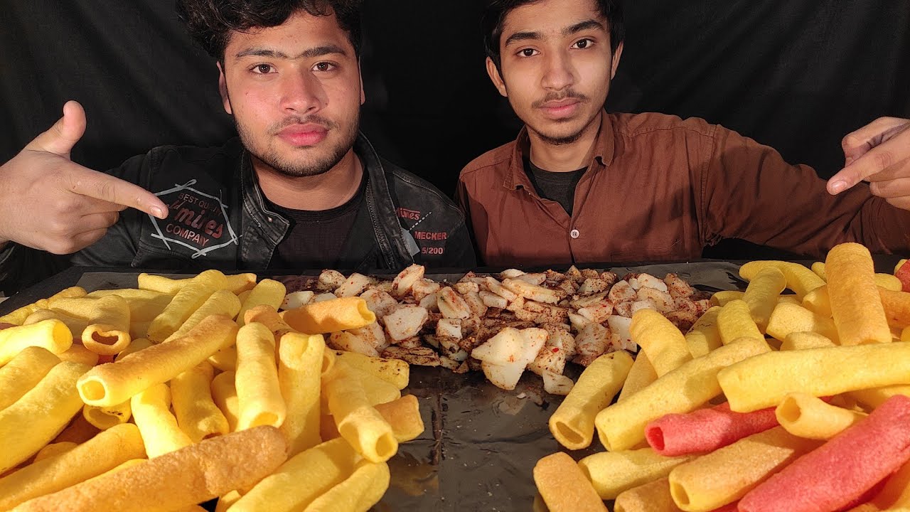 100.100 Pipe Fryums Patato Eating Challenge - YouTube