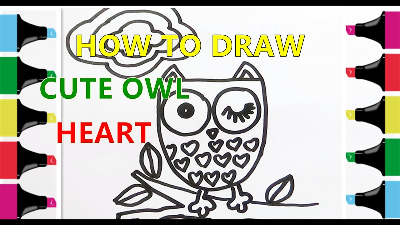 Biba KidsTv - How to draw a Cute Owl and Heart for baby/Coloring Pages ...