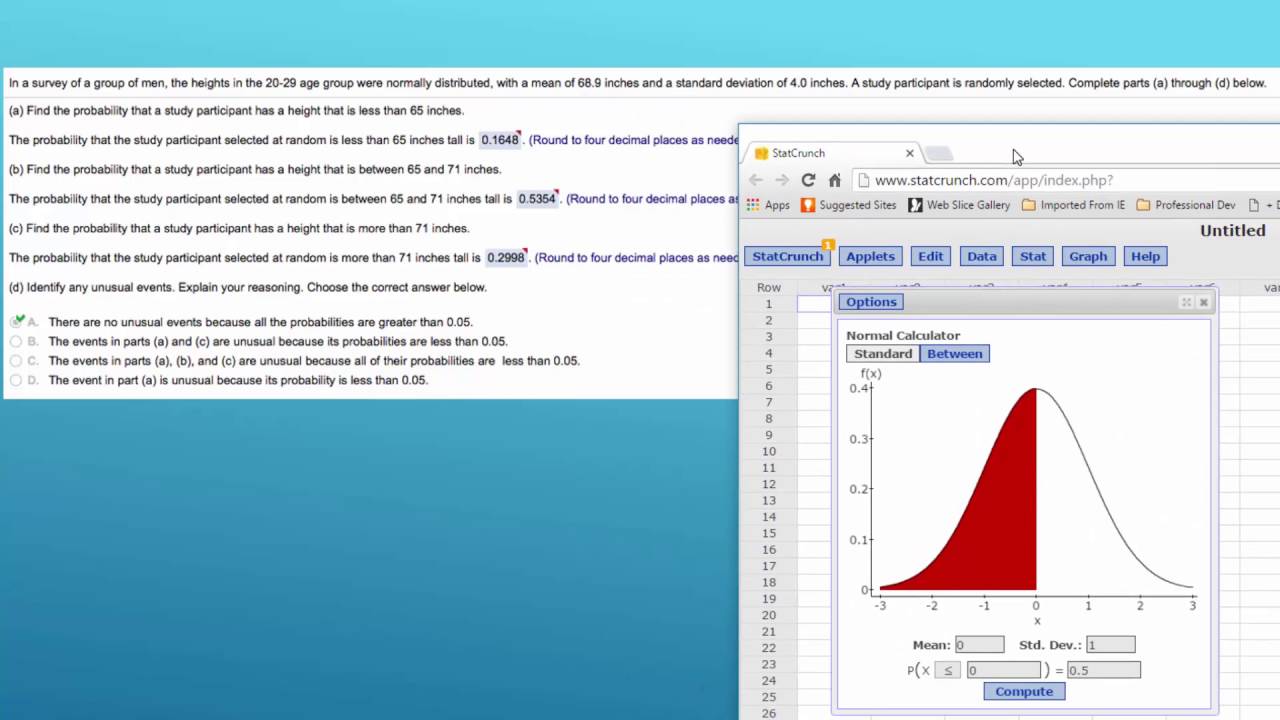 Normal Distribution problem using StatCrunch - YouTube