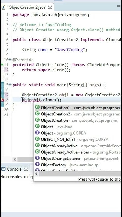 Java Object Creation Using Clone Method Shorts Javatcoding Java Object Creation Youtube