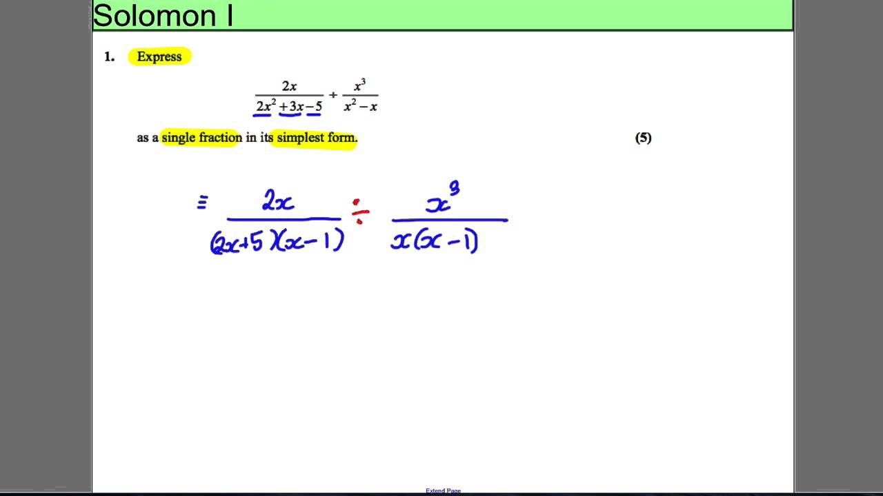 Core 3 - Algebraic Fractions - Solomon Paper I - Q1 - YouTube