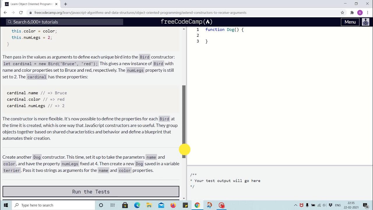 Tutorial 7 - Extend constructor to receive arguments - freecodecamp - YouTube