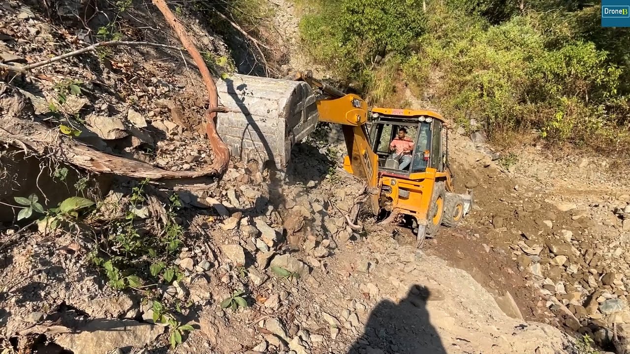 Landslide Blocked Mountain Road Fixing with JCB Backhoe - YouTube