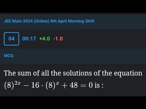 The sum of all the solutions of the equation (8)^(2x)-16*(8)^x+48=0 is ...