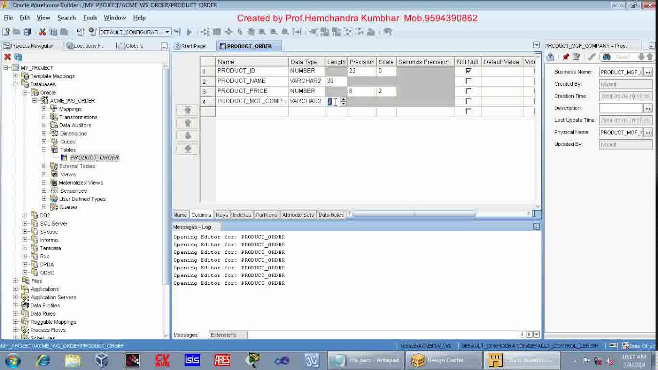 Defining Source Metadata Manually With The Data Object Editor In Oracle