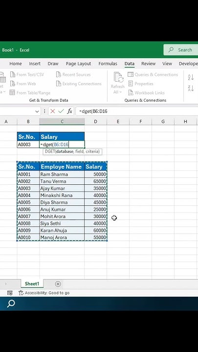 DGET FORMULA | EXCEL WITH RAJNI | #excelshorts #excel - YouTube