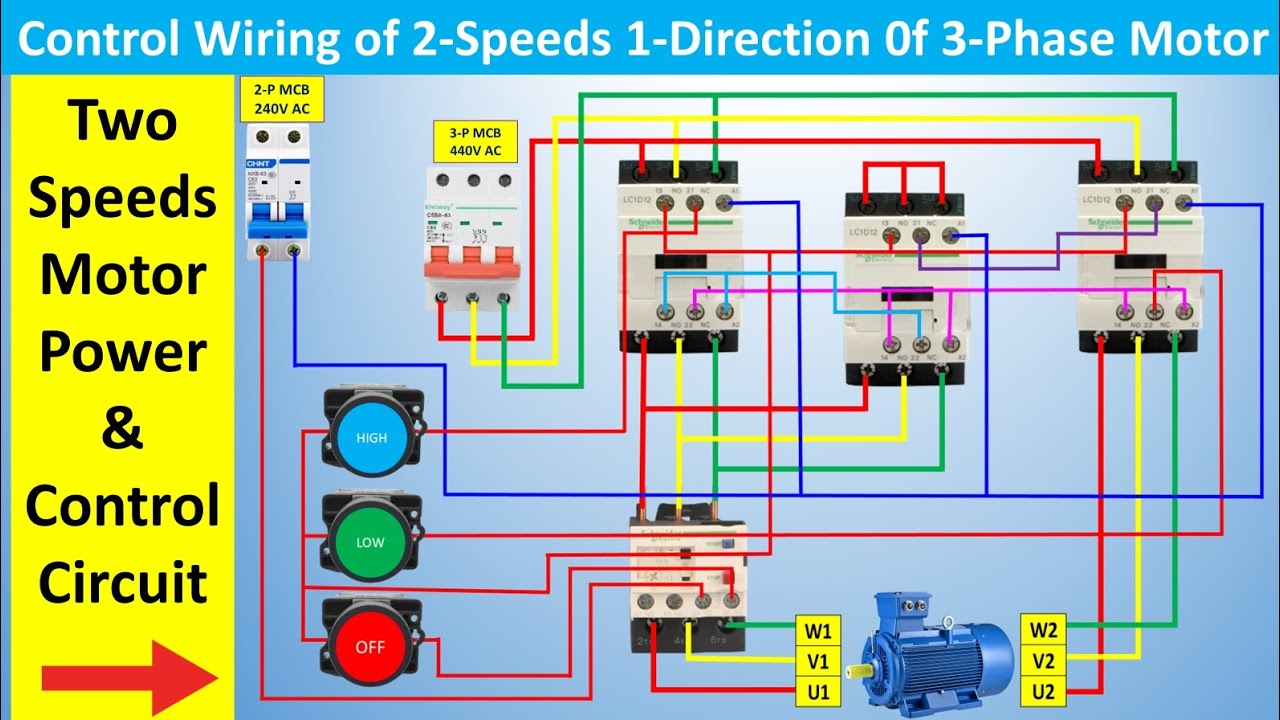 Control Diagram of 2 Speeds, One Direction for a 3-Phase Motor | 2 speeds 1 direction motor ...