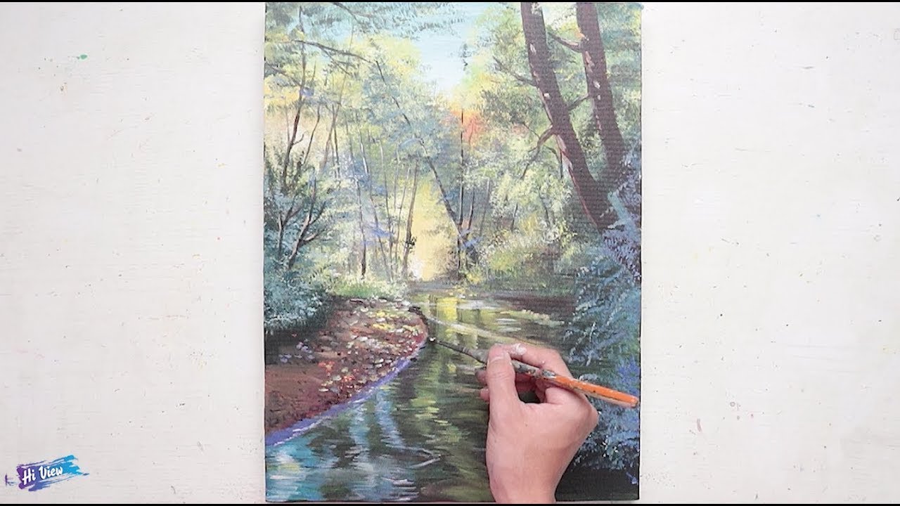 Acrylic Painting Tutorial | How to Paint a Stream | Water Stream ...
