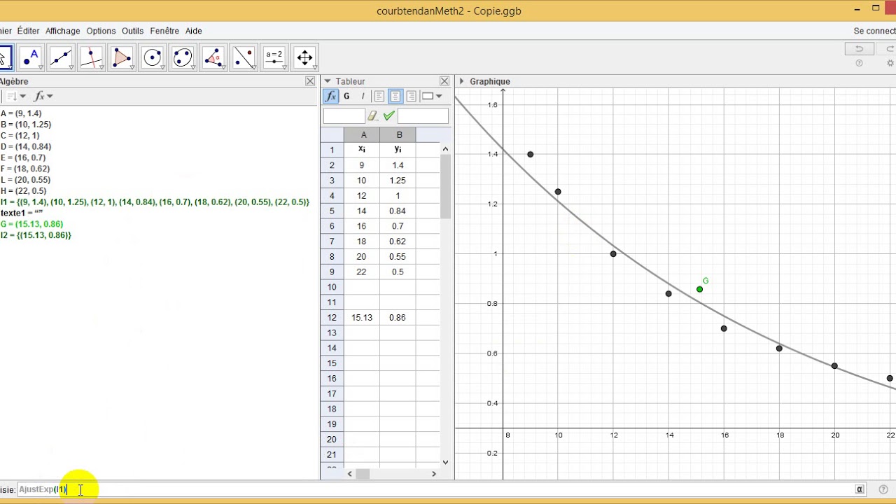 GeoGebra : point moyen et courbe de régression (2) - YouTube