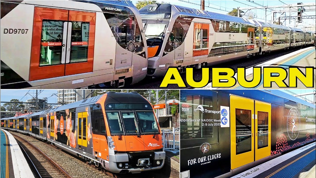 Sydney Trains action from Auburn station - Includes NSW TrainLink D7 ...