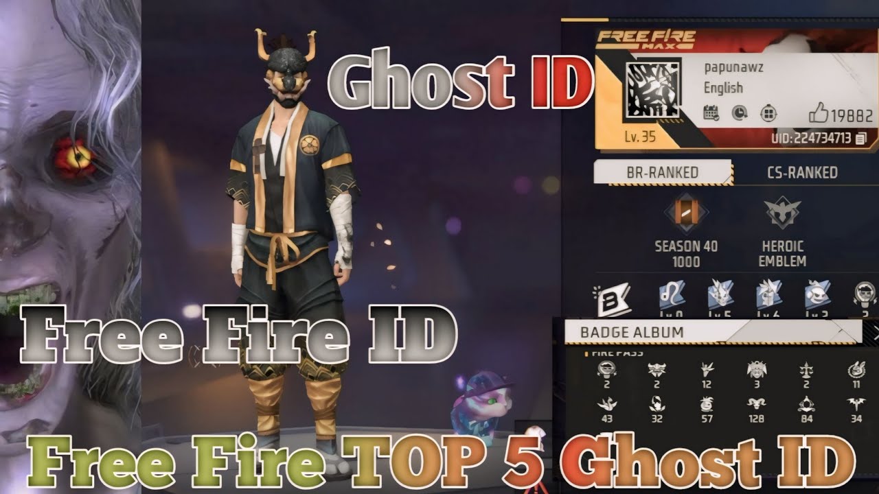 FREE FIRE KA FIRST GHOST ID😱 TOP 5 DANGEROUS GHOST ID || GAREENA FREE ...
