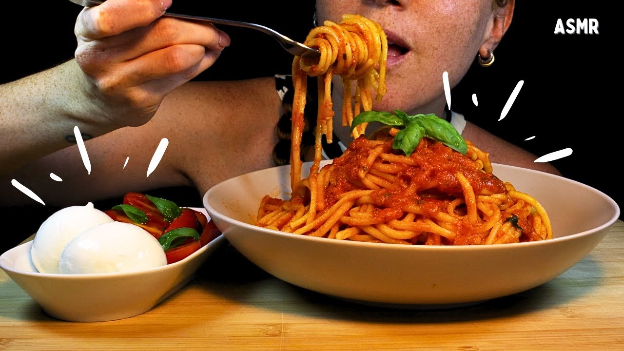 TOMATO SPAGHETTI & MOZZARELLA | ASMR | EATING SOUNDS | MUKBANG - YouTube