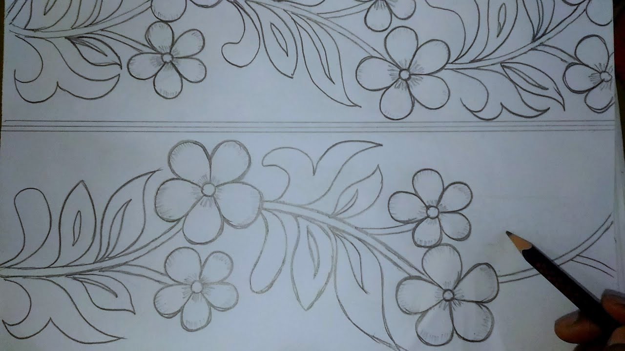 Nakshi Kantha Floral Design drawing tutorial,ফুল লতাপাতার নকশীকাঁথা ...