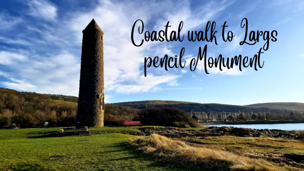 Coastal walk to the famous Largs pencil Monument in stormy weather ...
