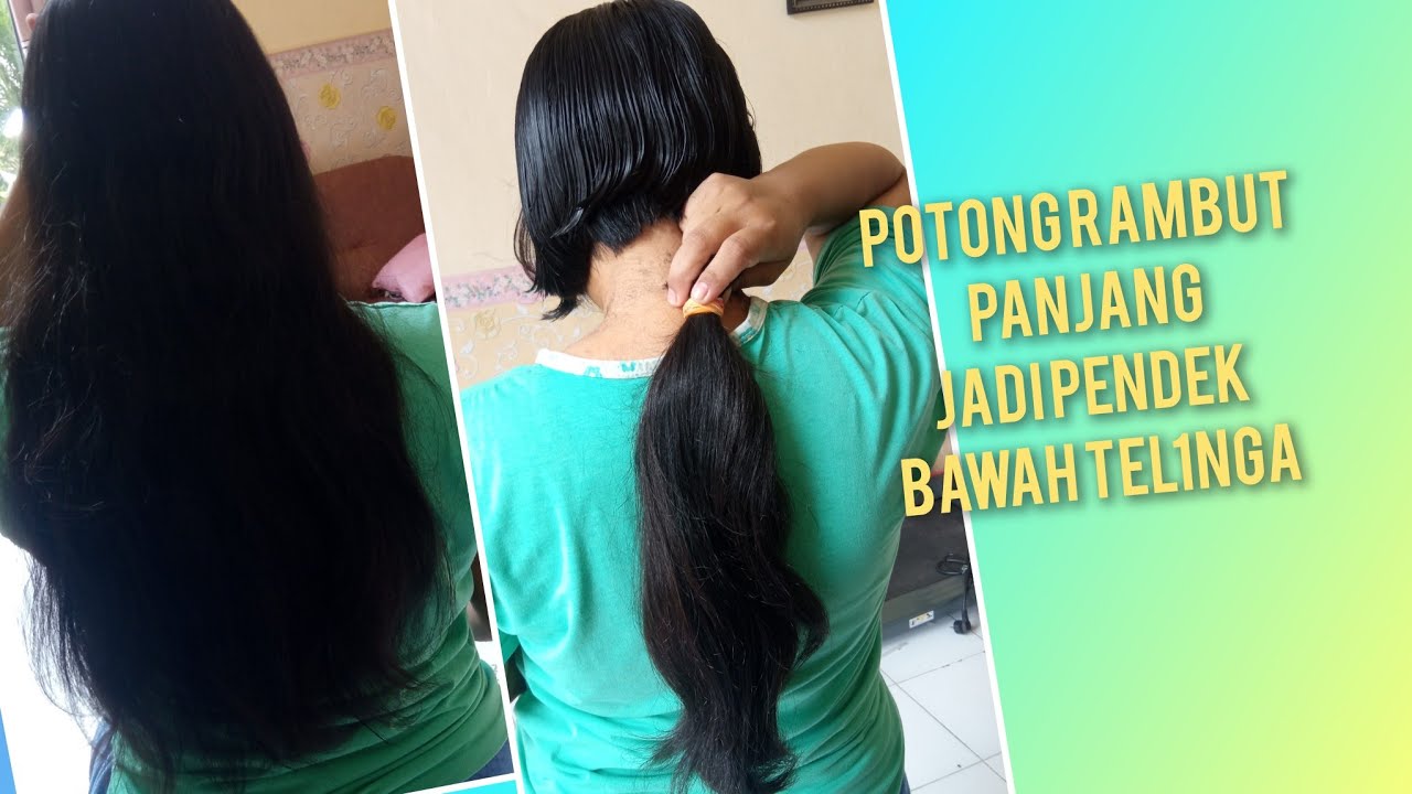 potong rambut panjang jadi pendek buat bahan hair extension - YouTube