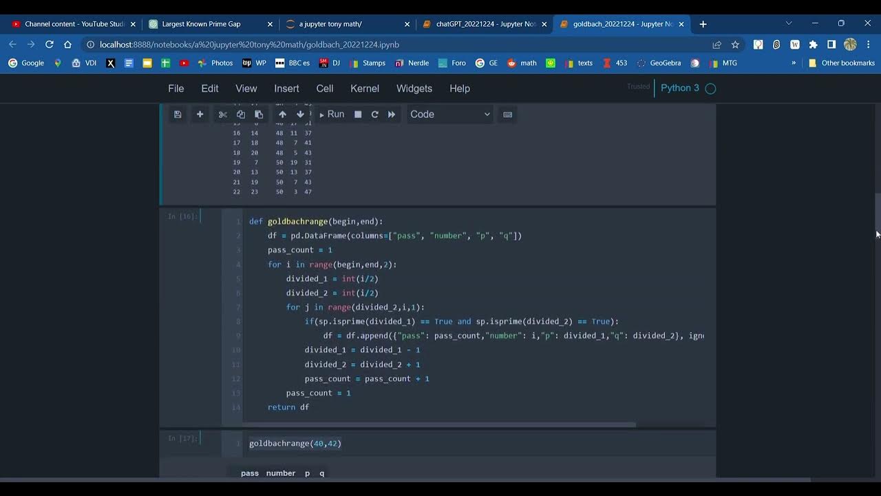 Goldbach Conjecture Python in Jupyter (concat update) - YouTube