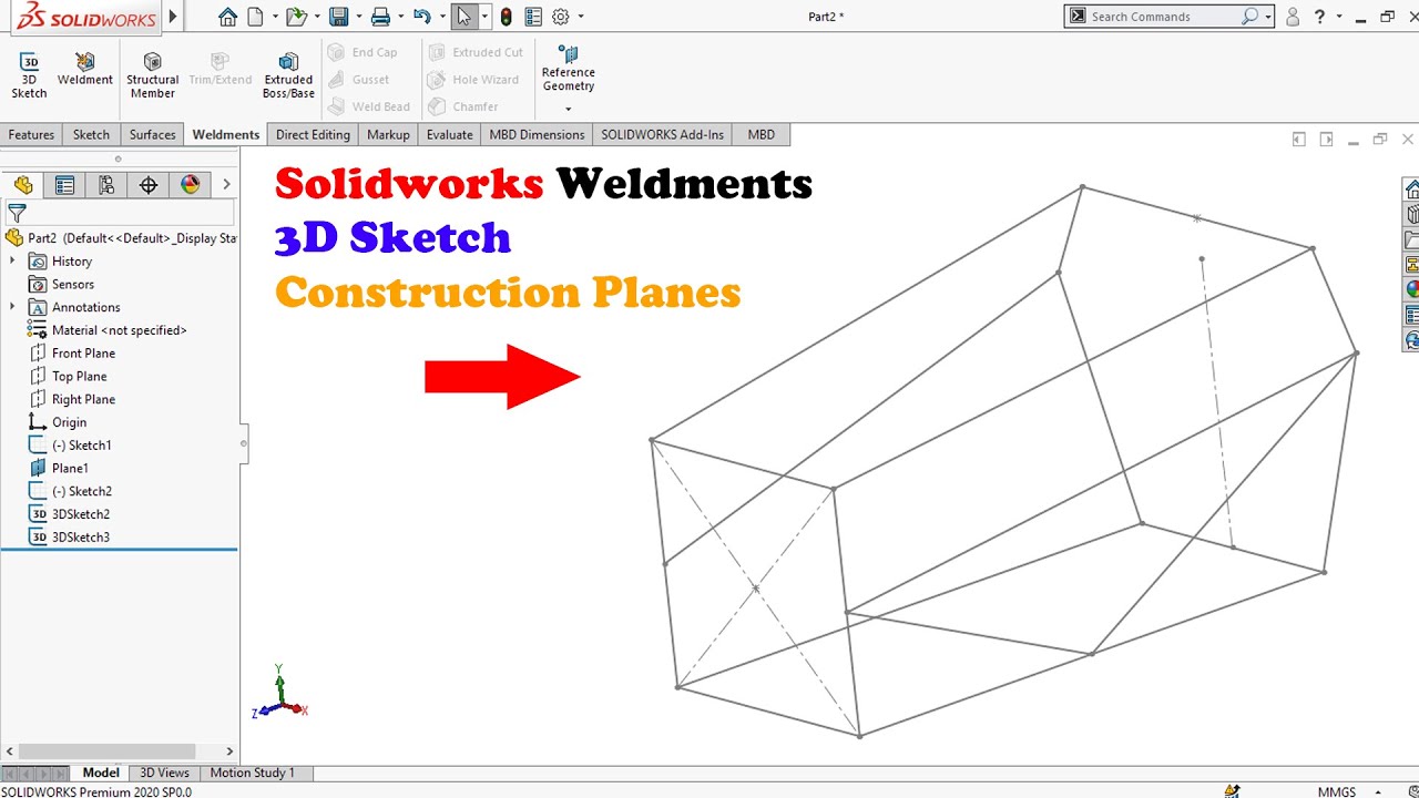 Solidworks Weldments 3D Sketch and Constuction Planes - YouTube