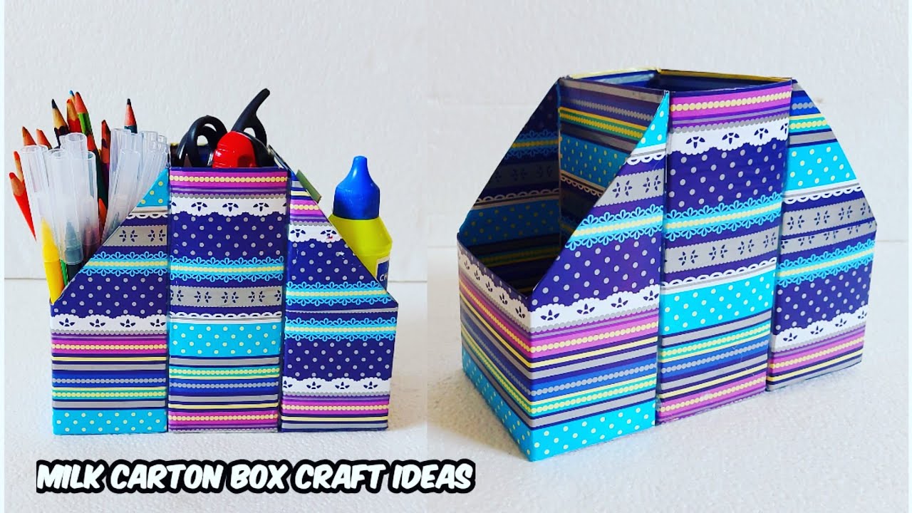 Milk Carton Box Craft Ideas|Best Reuse Milk Carton|Pen Holder|Stand ...