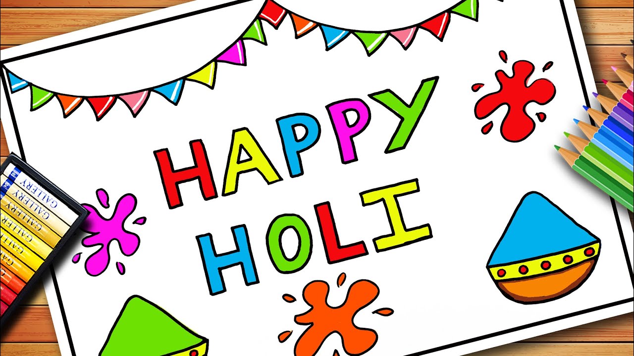 Easy Drawing of Holi Festival / Holi Festival Drawing / Easy Holi ...