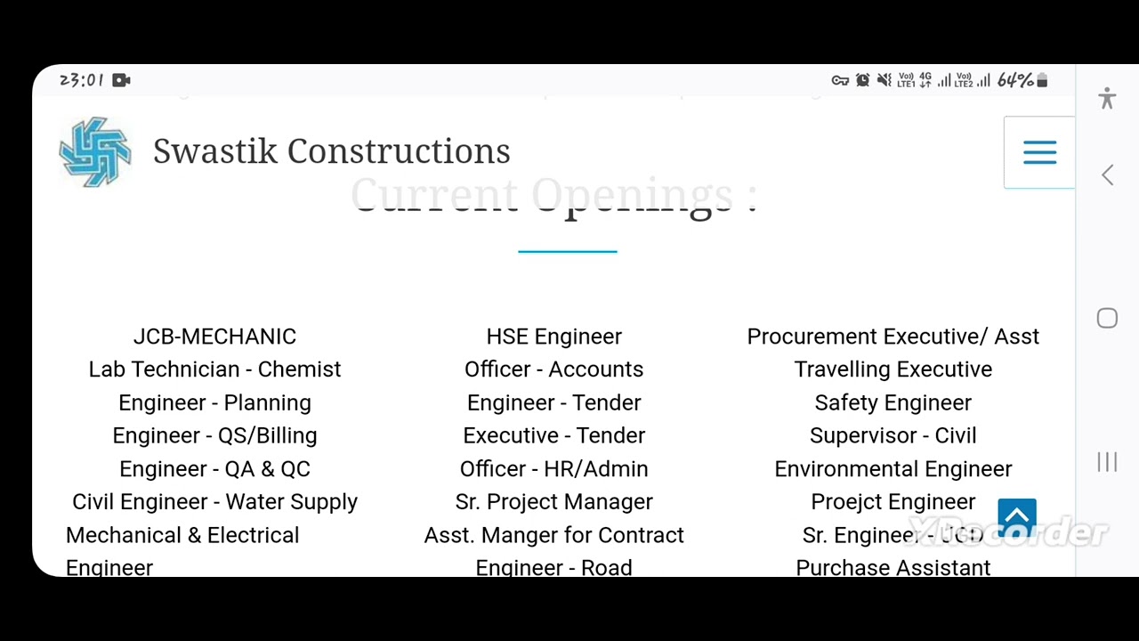 Swastik Construction Job Openings Freshers & Exp | DiplomaB.E,Account ...