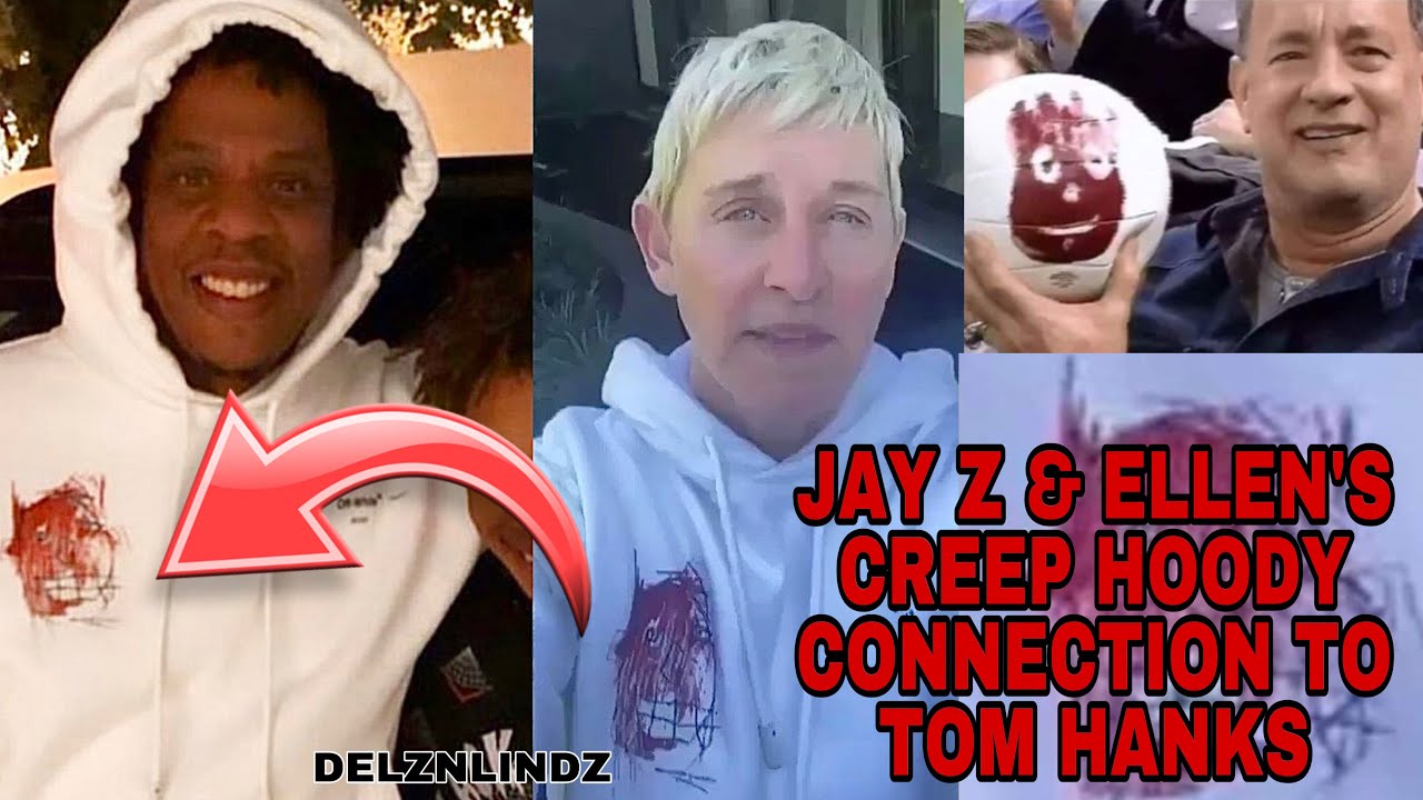 Ellen & Jay-z Bloody face logo Hoodie Connected to Tom Hanks and cult Sacrifice allegedly - YouTube