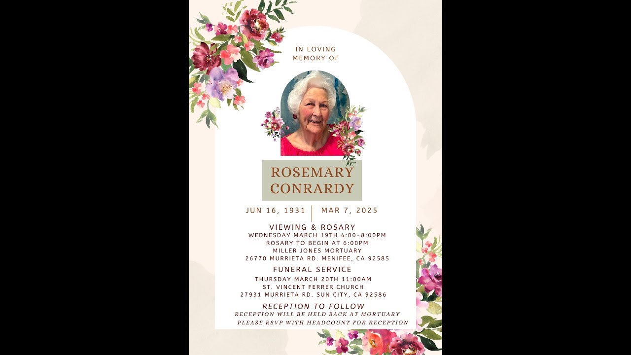 Funeral Service for Rosemary Conrardy March 20th @ 11:00AM - YouTube