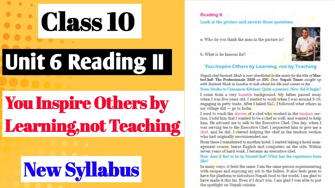 Class 10 English Unit 6 Reading II You Inspire Others All Excercise ...