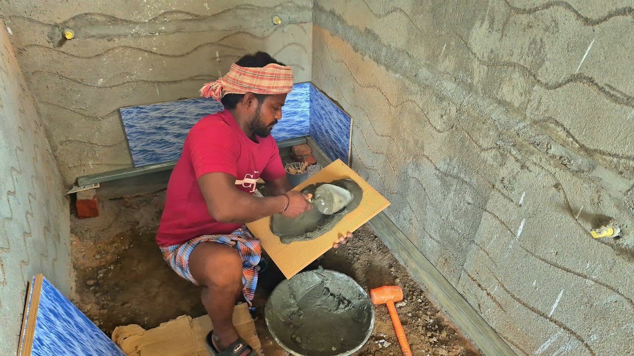 Wall Tile Construction_Bathroom Design Install with Techique of Wall Tile|Toilet Tile Fixing ...