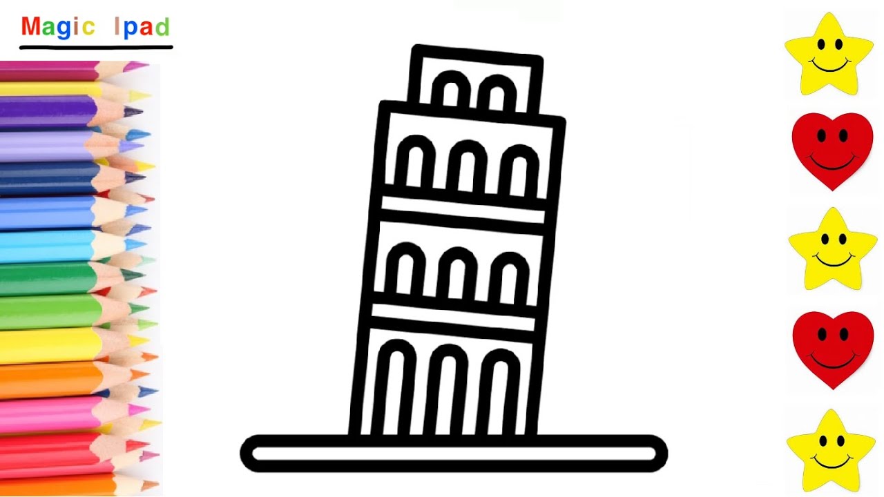 Como dibujar la TORRE DE PISA DE ITALIA | niños 💓⭐ How to draw PISA ...