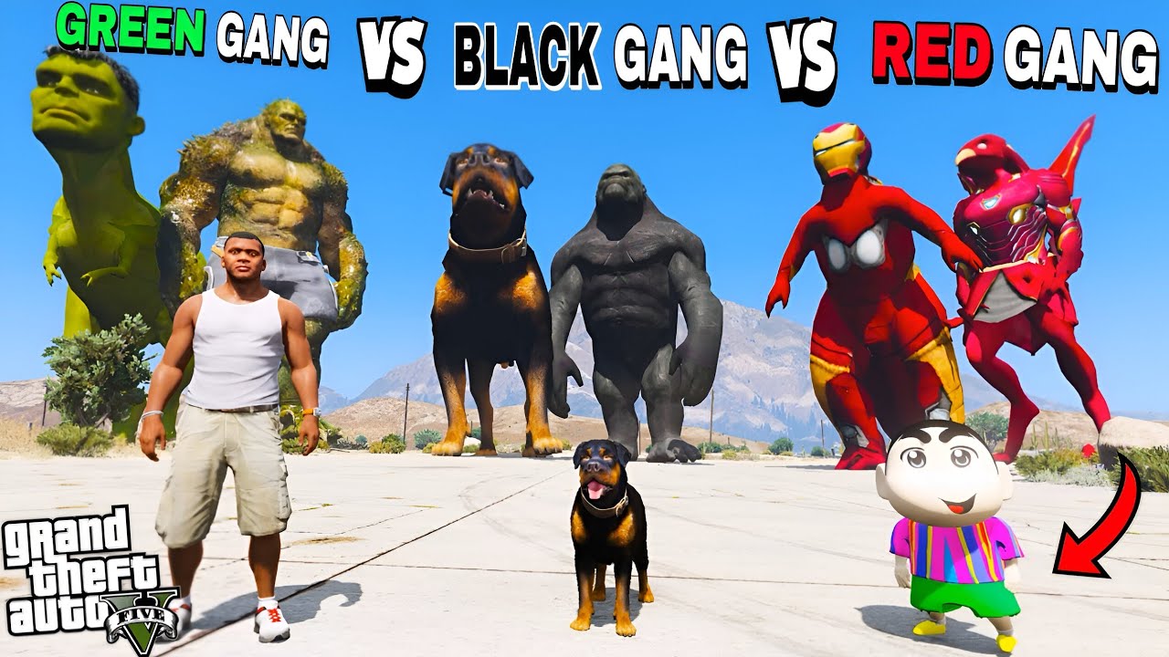 Franklin Green Gang Vs Chop Black Gang Vs Shinchan Red Gang In GTA 5 ...