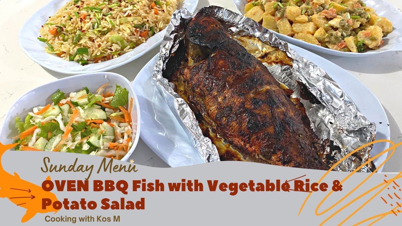 Oven BBQ Red Fish with Vegetable Rice & Potato Salad | Sunday Menu ...