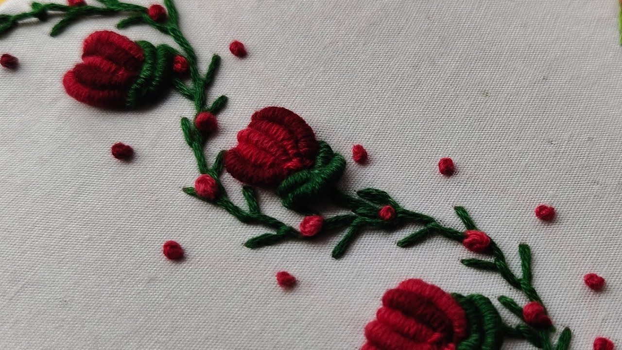 beautiful Bullion knot Border design ll hand embroidery ll - YouTube