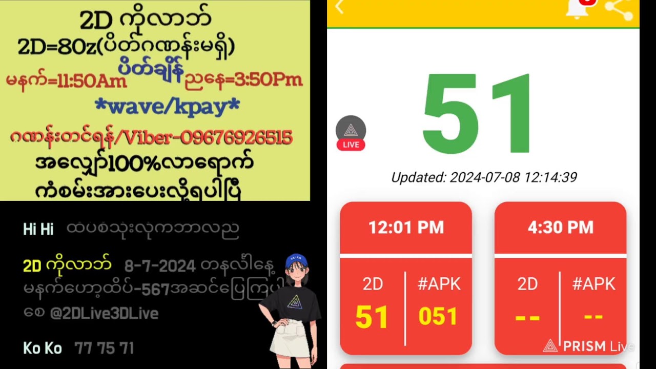 2d 8 7 2024တနင်္လါနေ့ မနက် 12 01am တိုက်ရိုက် 2dlive Youtube