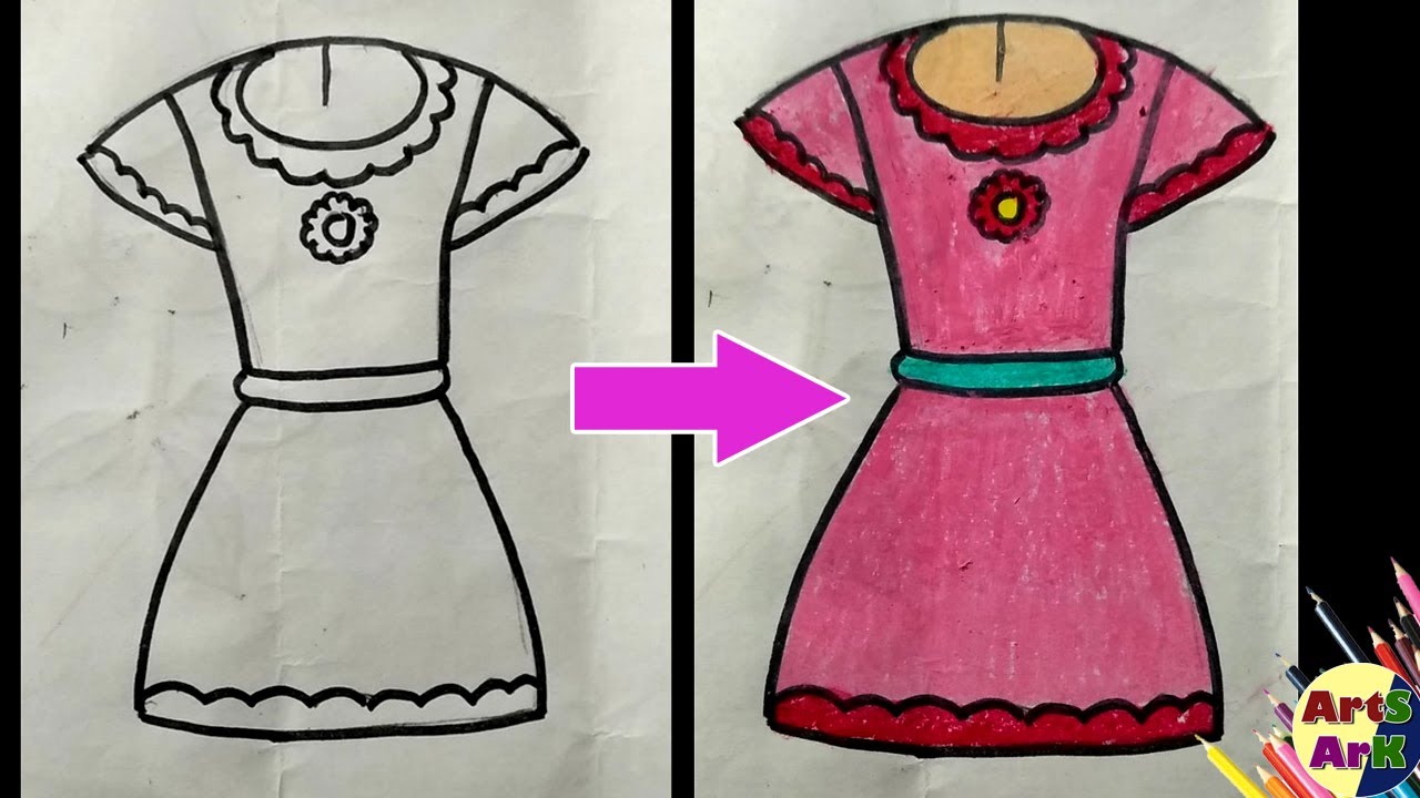 Girls dress drawing easy | How to draw Girls Dress | Arts Ark - YouTube