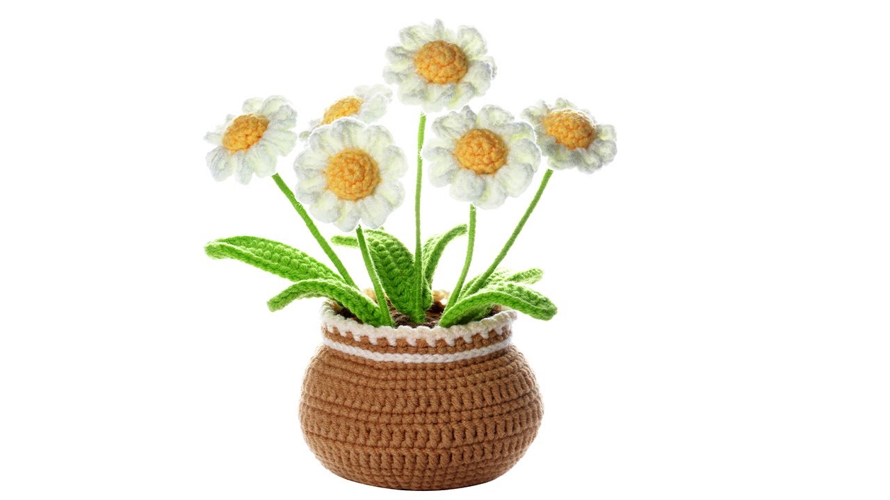 Marguerite pot -4: How to crochet Marguerite's small leaves ？ - YouTube