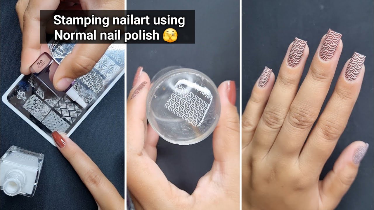 Stamping nailart using normal nail polish || Stamping nailart at home ...