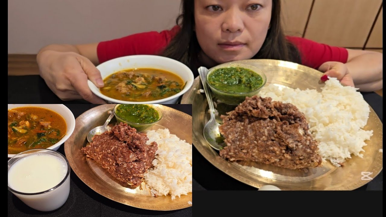 EATING KODO KO DHIDO AND LAMB MEAT//DHANIYA TOMATO AACHAR😋#mukbang # ...