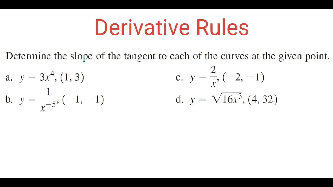 DERIVATIVE RULES: Slope Of Tangent To Curves At Given Points - YouTube