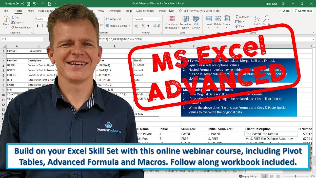 Excel Advanced Webinar - Session 1 - YouTube