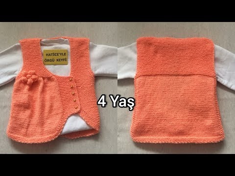 Sosyetik Cepken Yapımı. 4 Yaş. Çiçek Süslemeli Kız Çocuk Örgü Yelek Nasıl Örülür