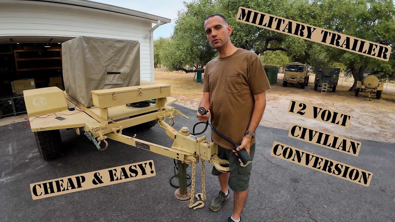 Military trailer 12 volt civilian conversion - YouTube
